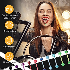 CrazyPiercing 100Pcs 14G Acrylic Tongue Rings, Multi Color Assortment Flexible Tongue Rings Barbells Mix Piercing