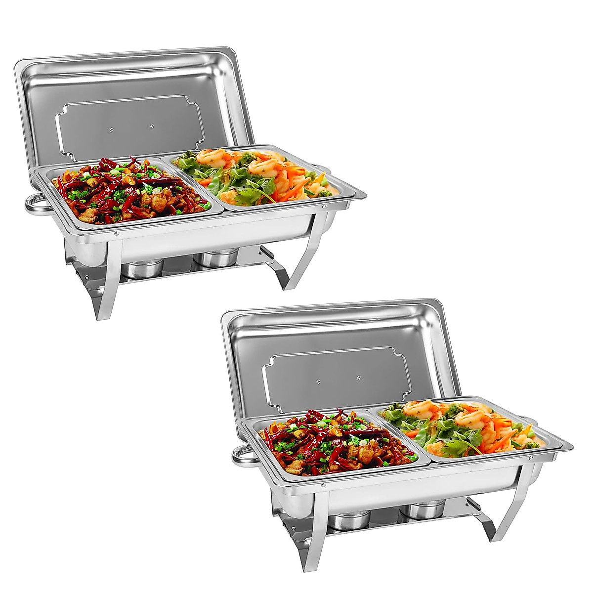 Jacgood Chafing Dish Buffet Set of 2, 8QT Rectangle Stainless Steel Food Warmer Kit with Lids Food Pans Bain Maries and Fuel Holders for Restaurant Catering Parties Weddings