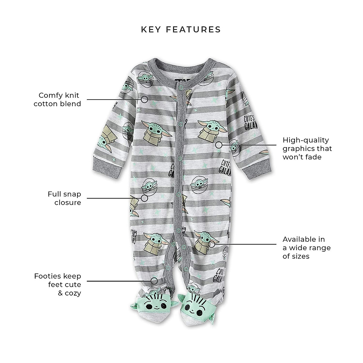 Happy Threads Star Wars Baby Boys One Piece Sleeper - Footed Baby Pajamas - Baby Boy Clothes - Footie Pajamas (Grey/Green/Brown, 3-6 Months)