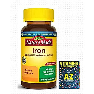 Nature Made Iron 65 mg (325 mg Ferrous Sulfate) Tablets, Dietary Supplement, 150 Count+Better Guide Vitamins Supplements