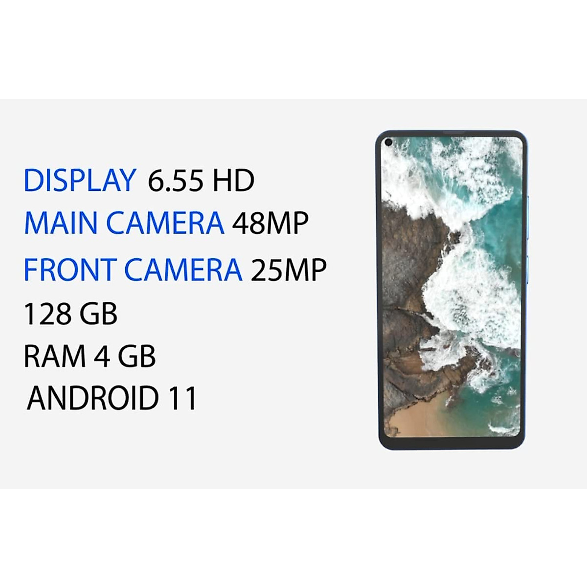 Uniqcell UNI 10X | Android Cell Phone | 6.55" HD+INCELL Punch Hole | Dual Sim | 128GB of Storage | Side Fingerprint (Black)