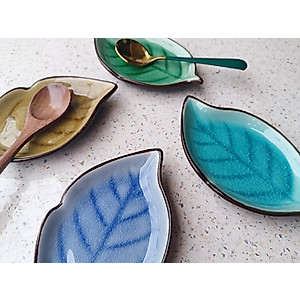 Ceramic Spoon Rest for Stove Top, Ice Cracks Leaf Cute Spoon Rest for Kitchen Counter, Cooking Spoon Holder for Kitchen Counter, Utensil Rest Spatula Rest Ladle Holder Tong Rest, 1 PC (A, Lake Blue)