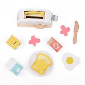TOOKYLAND Wooden Pop Up Toaster Play Set, Play Toaster for Kid Kitchen, Wooden Play Kitchen Set with Accessories (10 pcs)…