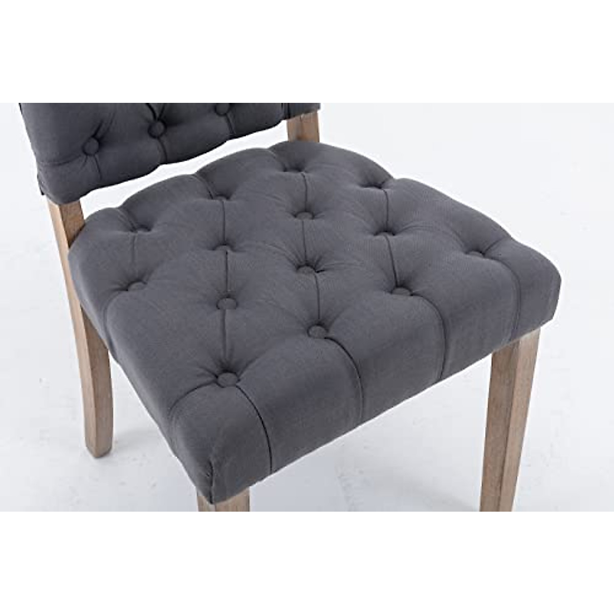 AMNOOL Linen Dining Chair Set of 2 Wooden Frame Tufted Upholstered Dining Chairs with Wooden Legs Desk Chair Side Chair High Back for Kitchen Dining Room Living Room Bedroom (Grey)