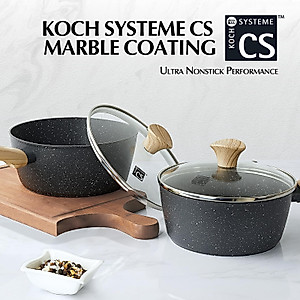 KOCH SYSTEME CS Saucepan with Lid, Nonstick 3 Quart Sauce Pan with Lid, Black Marble Coatings, Granite Saucepan with Comfortable Bakelite Handle, Small Cooking Pot, 3 Quart Saucepan with Lid