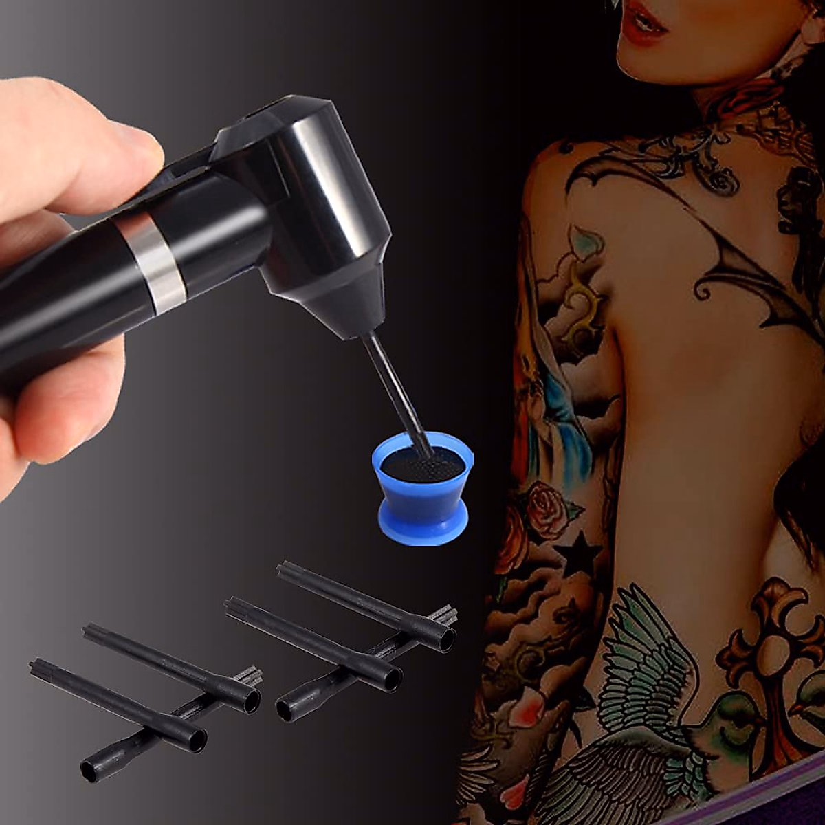 Ink Mixer Tattoo Pigment Mixer Machine with 100Pcs Mixing Sticks Eyebrow Color Makeup Tattoo Ink Pigment Black Electric Agitator Machine for Microblading Tattooing Supplies Tattoo Supply Tool