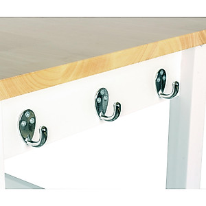 eHemco Kitchen Island Cart on Wheels with Drawer, Storage Cabinet, Shelf and Natural Solid Hardwood Top, White Base