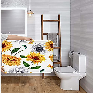 Sunflower Shower Curtain Sets with Non-Slip Rugs,Toilet Lid Cover Carpet and Bath Mat,Flowers Shower Curtains with 12 Hooks,Durable Waterproof for Bathroom Decor