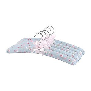 Peyviva Cotton Padded Hangers for Women Clothes,Floral Sweater Hangers with No Bump, Padded Coat Hangers for Wedding,Thick Foam Silk Clothes Hangers for Adult (Pack of 5) (Blue Flower)