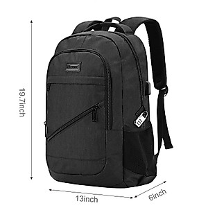 Mecrowd Laptop Backpack for Men, Anti Theft Backpack with USB Charging Port, 15.6 Inch Large Backpack for Travel Business (Black)