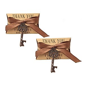 50pcs Skeleton Key Bottle Opener Wedding Party Favor Souvenir Gift with Candy Box and Ribbon(Antique Copper)