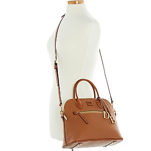 Dooney & Bourke Satchel Bags for Women, Pebble Grain Leather Domed Satchel Handbag with Optional Crossbody Bag Strap - Brown