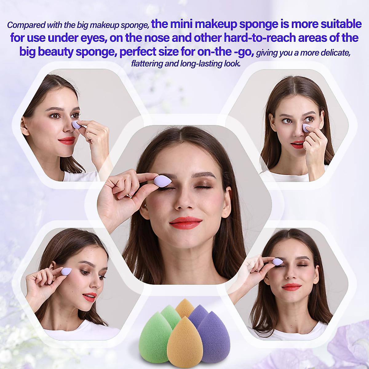 Snowflakes Mini Beauty Makeup Sponge Blender for Detailed Application Around the Eyes and Other Areas, 6 pcs, Latex Free, Small Makeup Sponges Under Eyes