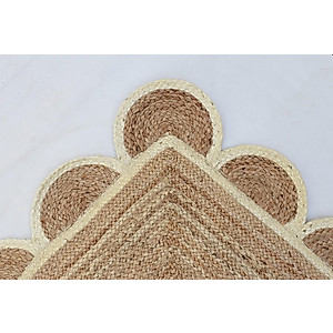 KALVEERA Scalloped Natural Jute Area Rug, Colored Trim (Off White, 11'x14')