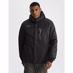 GEMYSE Men's Ski Snow Jacket Warm Winter Waterproof Coat Snowboard Rain Jacket Hooded Windproof Windbreaker（Black,3X-Large）