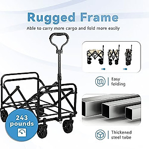 Folding Wagon Portable Collapsible Wagon by Teprovo,243lbs Capacity Utility Wagon Garden Cart with Rolling Wheels and Adjusted Handle