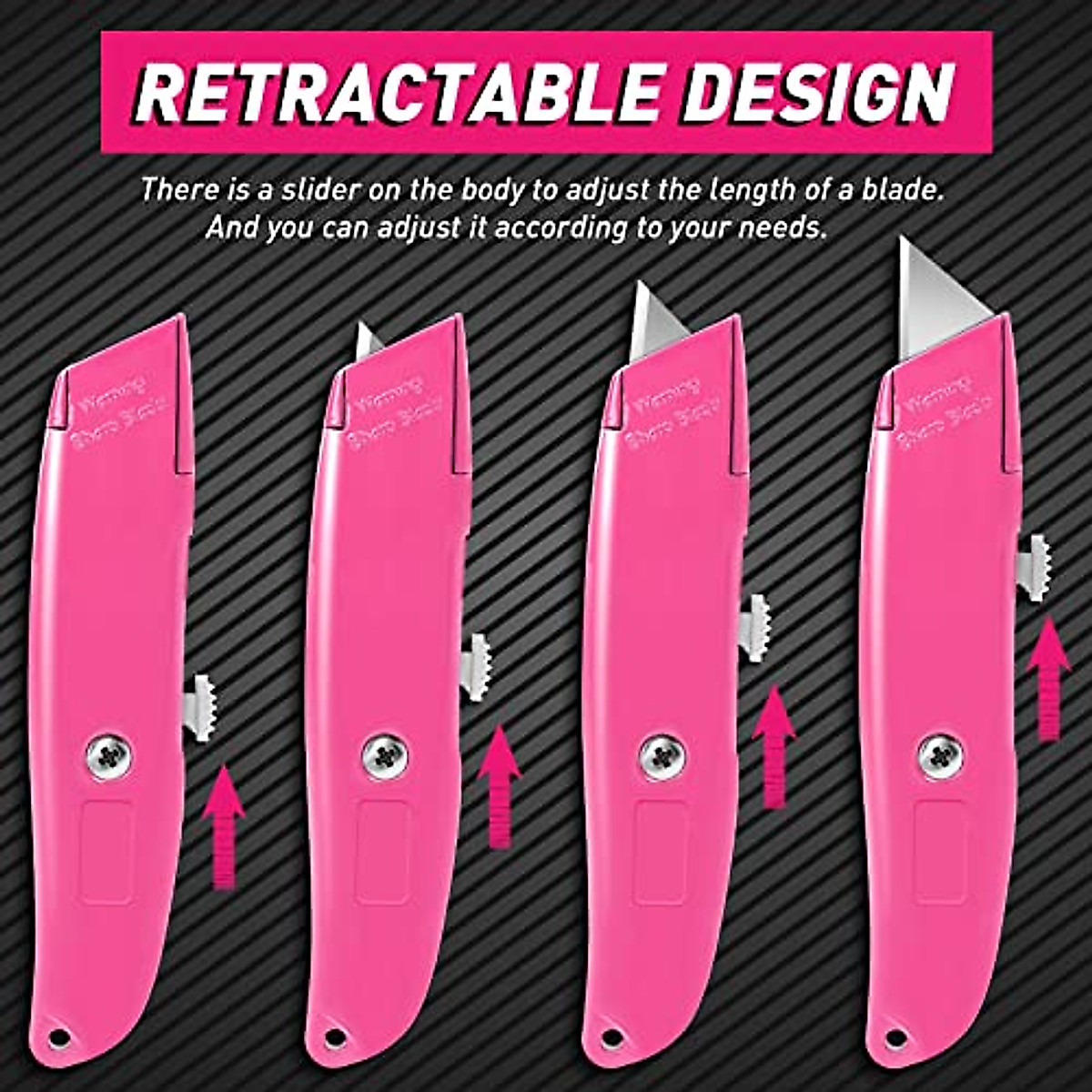 JOYUMY 2 Pack Box Cutter Sharp Utility Knife, Box Cutter Retractable Razor Knife Set, SK-5 Heavy Duty Box Knife Ideal for Cartons, Cardboard, and Boxes (Pink)
