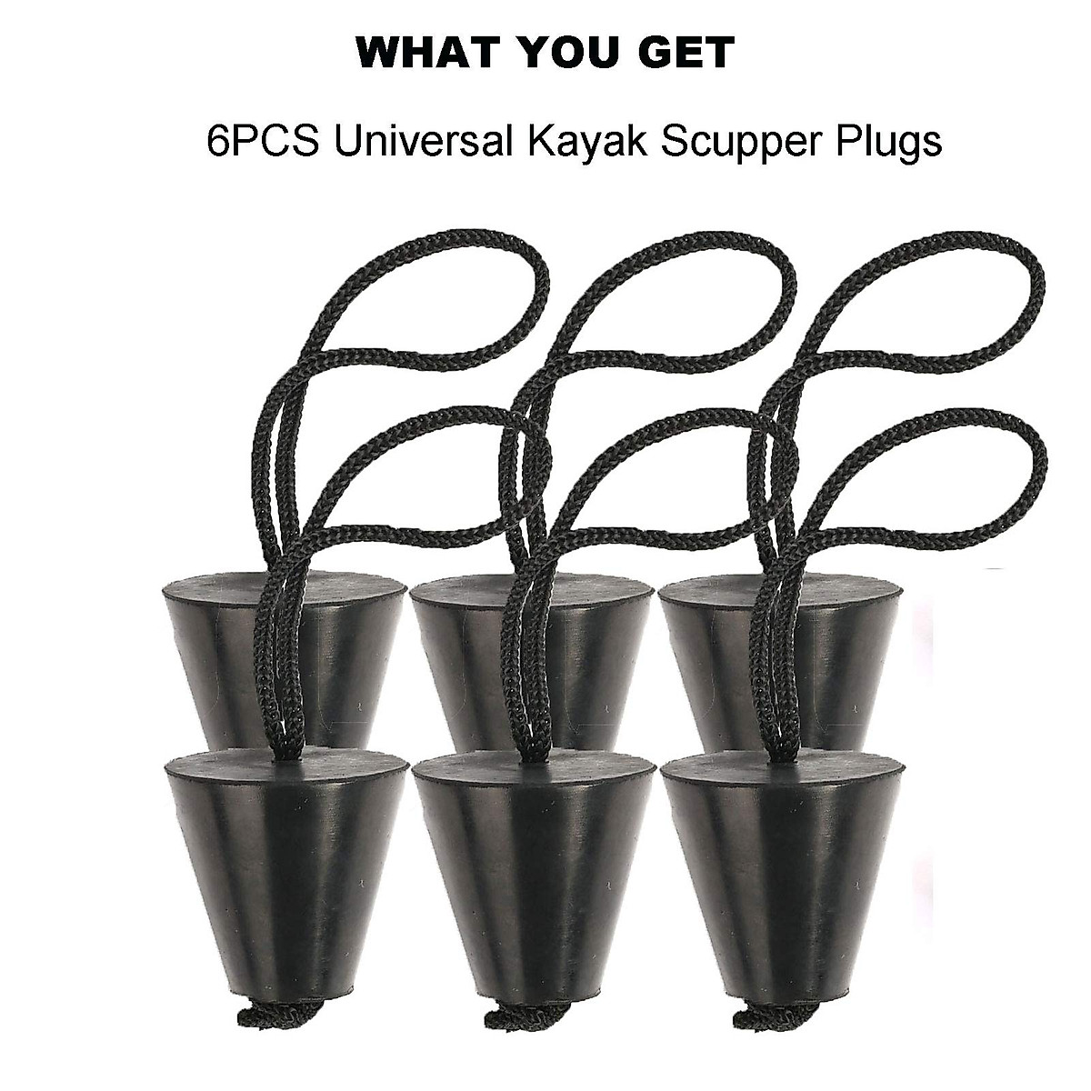 Borogo 6PCS Universal Kayak Scupper Plug Kit, Kayak Scupper Plugs Drain Holes Stopper Bung with Lanyard