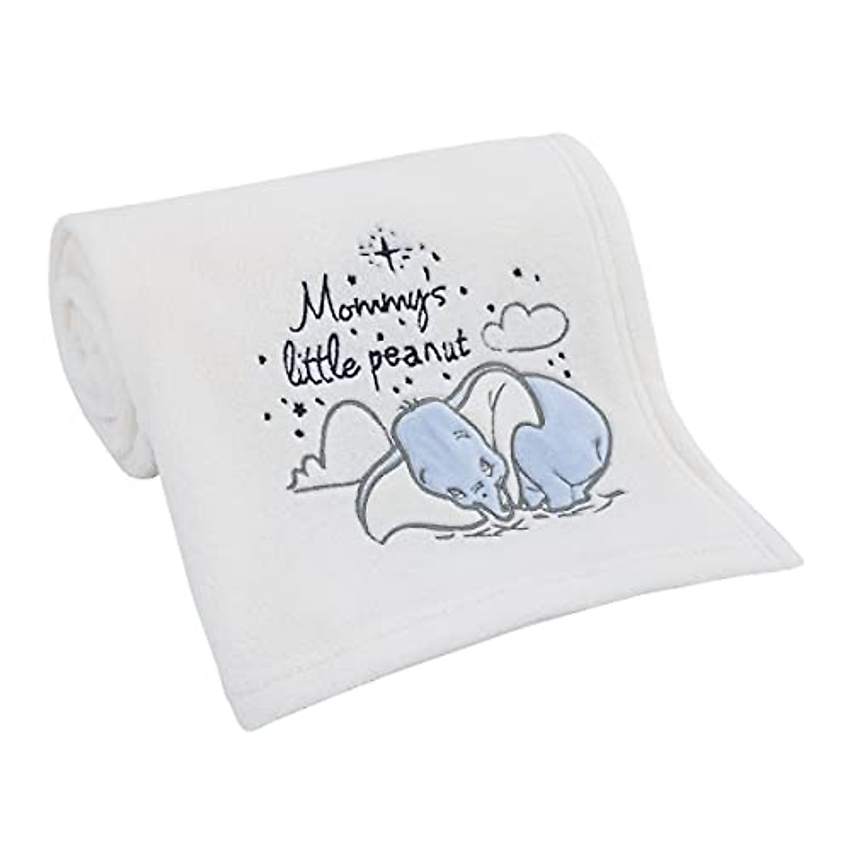 Disney Dumbo Mommy's Little Peanut Ivory, Gray, Blue Kangaroo, Bear, Zebra, Stork with Palm Trees 6Piece Nursery Crib Bedding Set, Ivory, Blue, Grey, Tan