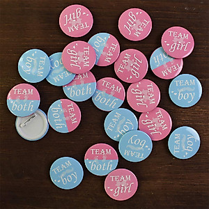 Team Girl & Team Boy Button Pins - Gender Reveal Party Games Baby Shower Party Ideas, Wear Your Guess, Girl or Boy, He or She Pin-Back Buttons (Set of 20, Round 1.5", Pink & Blue)