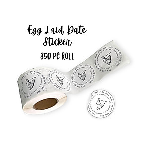 Eggs Laid On Date Stickers | 350 Pc Roll | 2" Round Stickers | Farm Fresh Stickers | Egg Carton Stickers | White with Chicken Design