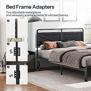 HOOBRO Wooden Panel Headboard, Queen Headboard, Minimalist Headboard with Metal Frame, Height Adjustable, Headboard with Bed Frame Adapter, Black