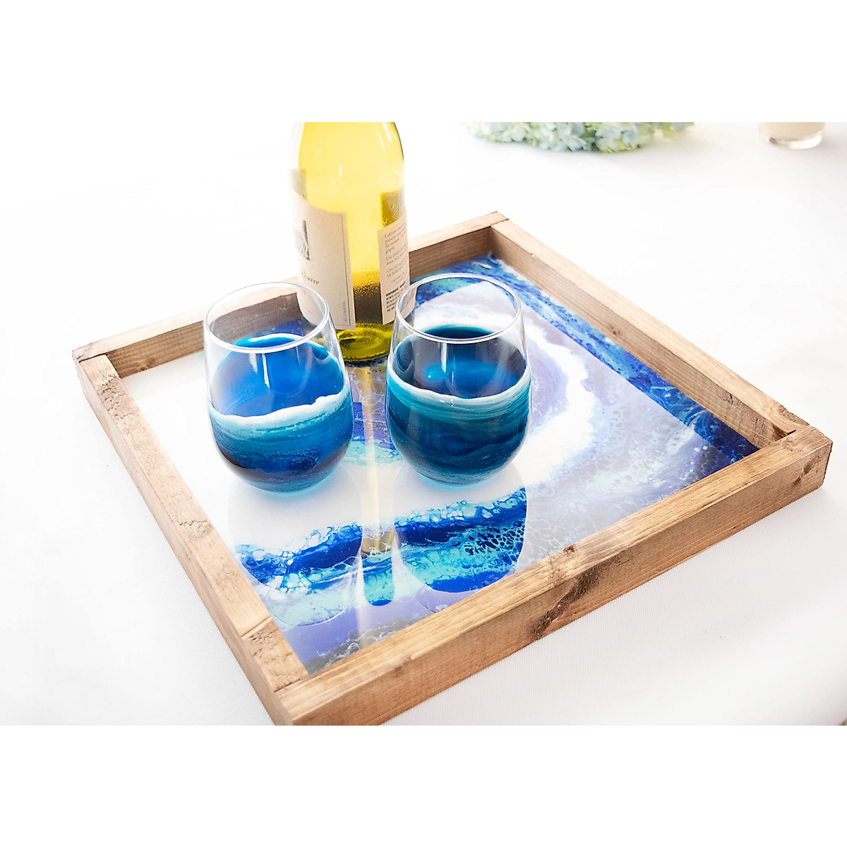 Schafer Art Studio - Handmade Beach Themed Wine Glass, Stemless White Wine 17 ounce, Painted Resin Large Wine Glass