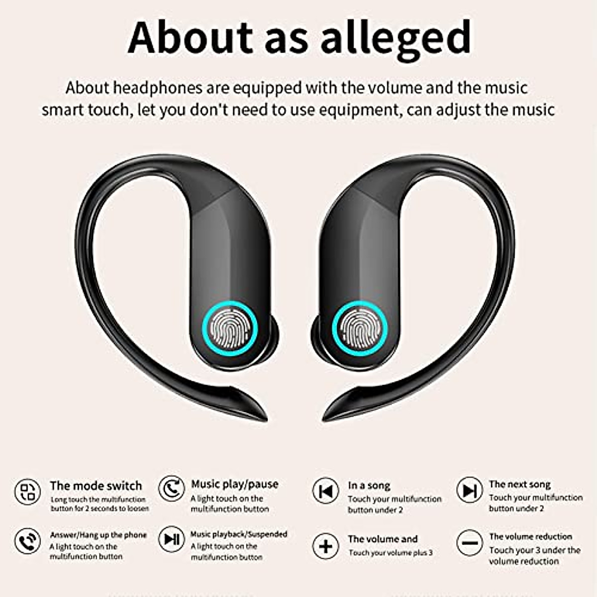 SMIDOW Wireless Earbuds Digital Power Display Bluetooth Headphones Built-in Microphone 5.2 Binaural in-Ear Sports Waterproof Noise Cancellation, Compatible for iPhone Android (Black F)