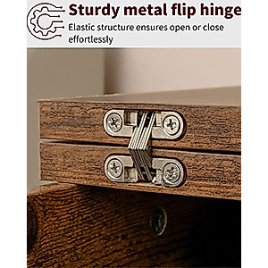 WEENFON Narrow End Table, 2 Tiers Flip Top Sofa Side Table, Nightstand with X-Shaped Metal Legs, Rustic Brown and Black