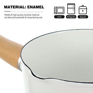 Milk Pot：Cabilock Enamel Milk Pan with Wooden Handle Butter Warmer Soup Pot Saucepan Pan Milk Pot Small Cookware with Pour Spouts for Boiling Milk Noodle Butter Coffee Baby Food