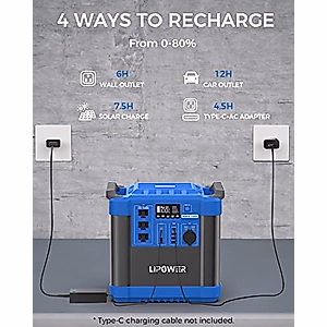 LIPOWER 2000W Portable Power Station LiFePO4, MARS-2000 Solar Powered Generator, 1460Wh Battery Backup With AC Outlets Power Supply Portable Generator For Outdoor Camping, RV, Emergency (Blue)