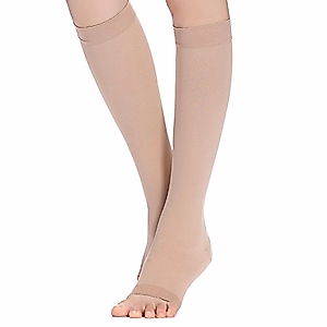 PPXGOGO Compression Socks for Men & Women (20-30mmHg) - Knee High Compression Stockings for Athletics, Running, Flight Travel, Support.(Nude-open-XXL)