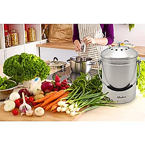Abakoo Stainless Steel Compost Bin for Kitchen Countertop Compost Bucket Kitchen Pail Compost with Lid 1.3 Gallon-Includes 4 Filters