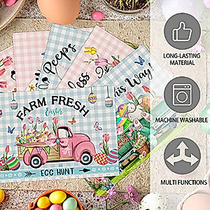 Pinata Easter Placemats Set of 6, Easter Placemats 12x18 Inch for Dining Table, Bunny Rabbit Easter Place Mats, Easter Table Decor, Farmhouse Rustic Table Mats