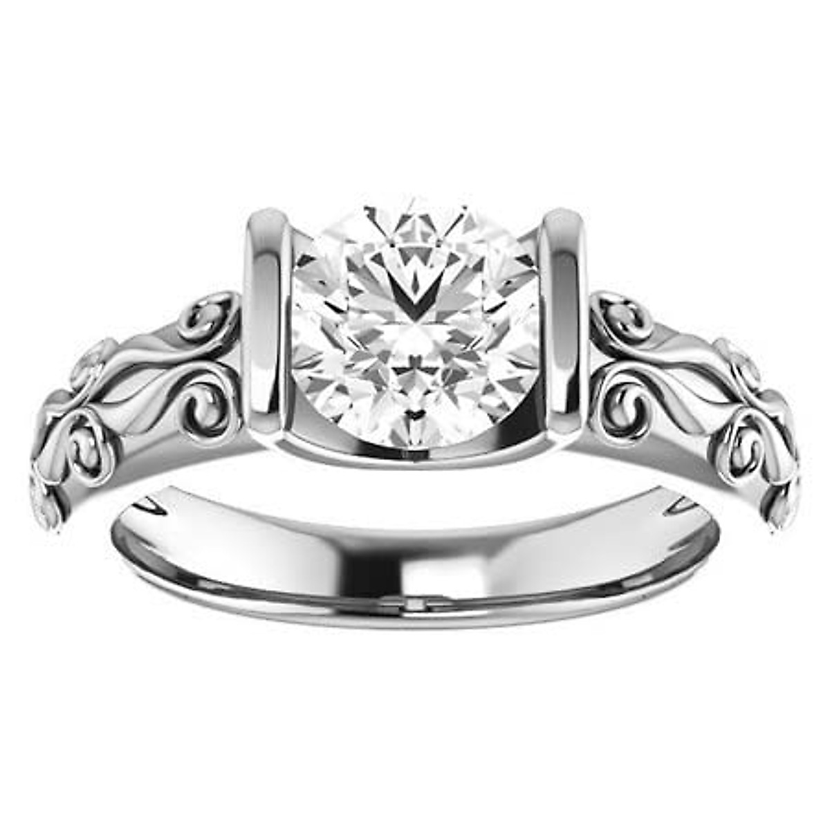 Mois 1.42 CT Moissanite Round Engagement Ring, Wedding Ring Bridal Set in Sterling Silver, Colorless Moissanite, VVS1 Clarity, Sizes 4 to 11, Half Bezel Set for Her (4)