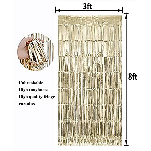 Stafih Foil Fringe Curtains 2PCS 8ft x 3ft Metallic Tinsel Photo Booth Backdrop for Wedding Birthday Bachelorette Christmas Party Decorations(Champagne)