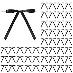 Riceshoot 100 Pcs Twist Tie Bows Bulk 5x7 Inch Satin Ribbon Bows for Gift Wrapping Cake Treat Bags Craft DIY Gift Wedding Baby Shower Birthday Party (Black)