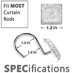 Crystal Shower Curtain Hooks Rings: Bling Glitter Sparkle Shiny Clear Diamond Decorative Shower Curtain Hooks - Luxury Fancy Glam Square Rhinestones Curtain Rings & Hangers for Bathroom - Set of 12