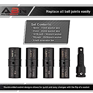 ABN Double Side Lug Nut Socket Set, 5Pc - 1/2-Inch Drive Flip Impact Sockets Lug Nut Extractor Set Reversible Sockets