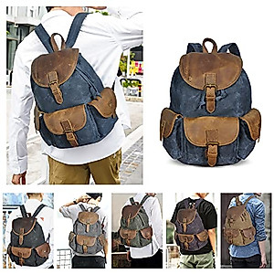 Handadsume Water Resistant Canvas + Leather Large Travel Back-pack Rucksack Knapsack Laptop Bag For Men FB1170 (X-9950-Blue)