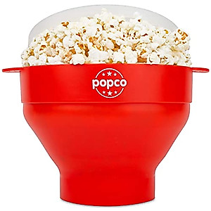 The Original Popco Silicone Microwave Popcorn Popper with Handles - Microwave Popcorn Bowl - Popcorn Maker - Collapsible Popcorn Bowl - BPA Free and Dishwasher Safe - 15 Colors Available (Red)