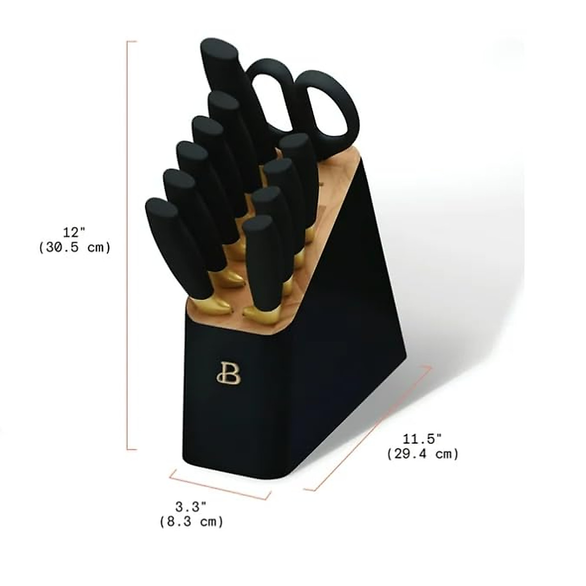 12-Piece Stainless Steel Knife Set with Block and Soft Grip Handles – Black Sesame by Drew Barrymore