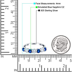 Simulated Blue Sapphire CZ Size-8 Art Deco Half Eternity Stackable Band Wedding Engagement Bridal Ring Round Simulated Cubic Zirconia 925 Sterling Silver