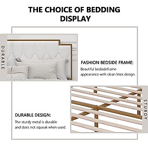 AGARTT Upholstered Platform King Size Bed Frame with Headboard Premium Stable Wood Slat Support No Box Spring Required Cream