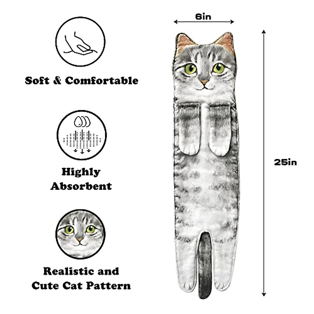 AGRIMONY Cat Funny Hand Towels for Bathroom Kitchen - Cute Decorative Cat Decor Hanging Washcloths Face Towels Super Absorbent Soft - Housewarming Gift for Cat Lovers - Gray