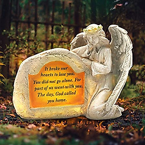 Solar Angel Memorial Stone - Angel Figurines Memorial Gifts Garden Statues with Solar LED Light Grave Decorations for Cemetery, Lawn, Yard Art, Outdoor Decor, Sympathy Gifts for Loss of Loved One