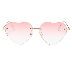 JOVAKIT Heart Shaped Sunglasses for Women Trendy Fashion Metal Rimless Frame Sun Glasses UV400 Protection (Gold/Gradient Pink)