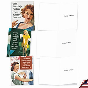 The Best Card Company - 10 Funny Birthday Cards Assorted (4 x 5.12 Inch) - Adult Retro Assortment, Boxed Greeting Cards with Envelopes - Hot Mess M6622BDG