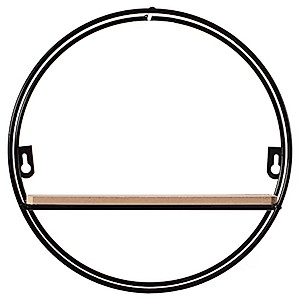 Decorative Modern Round Accent Floating Shelf Circle Decor Display Wall Mounted Rack with Metal Frame and Pine Wood Shelf, Black