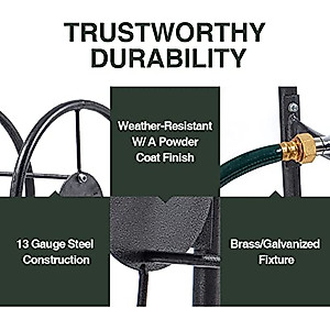 Dulce Domi Hose Reel, Heavy Duty Hose Reel Holds 300 Feet of 5/8" Hose, Durable Garden Hose Reel W/ Powder Coat Finish, Extra Basket Storage Water Hose Reel W/ 10" MAX 20PSI Pneumatic Tires (Grey)